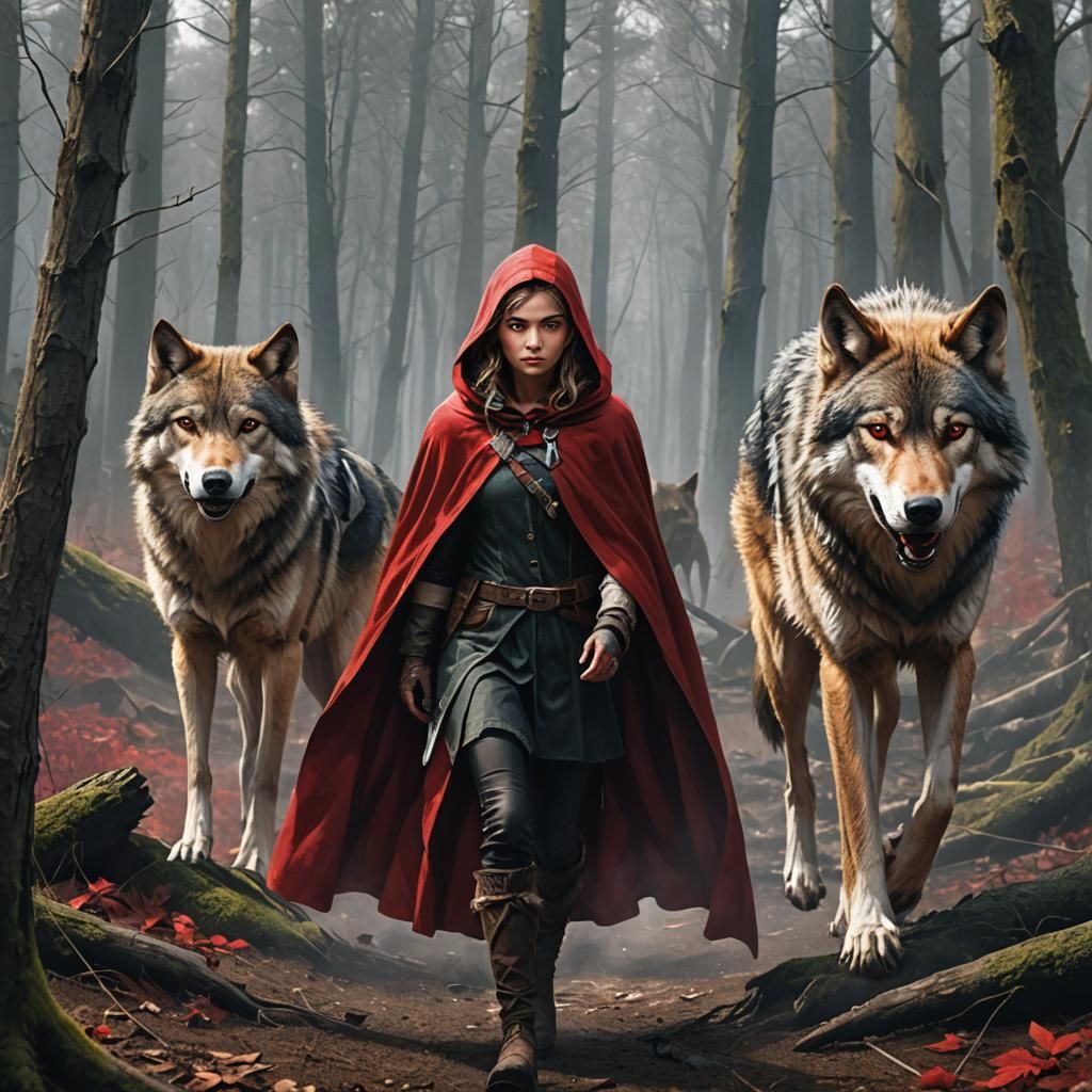 little red riding hood with the wolves - AI Generated Artwork - NightCafe Creator