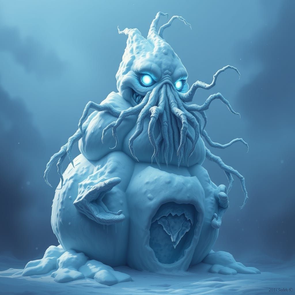 Grotesque Snowman-Like Entity in Frosty, Cyberpunk... - AI Art