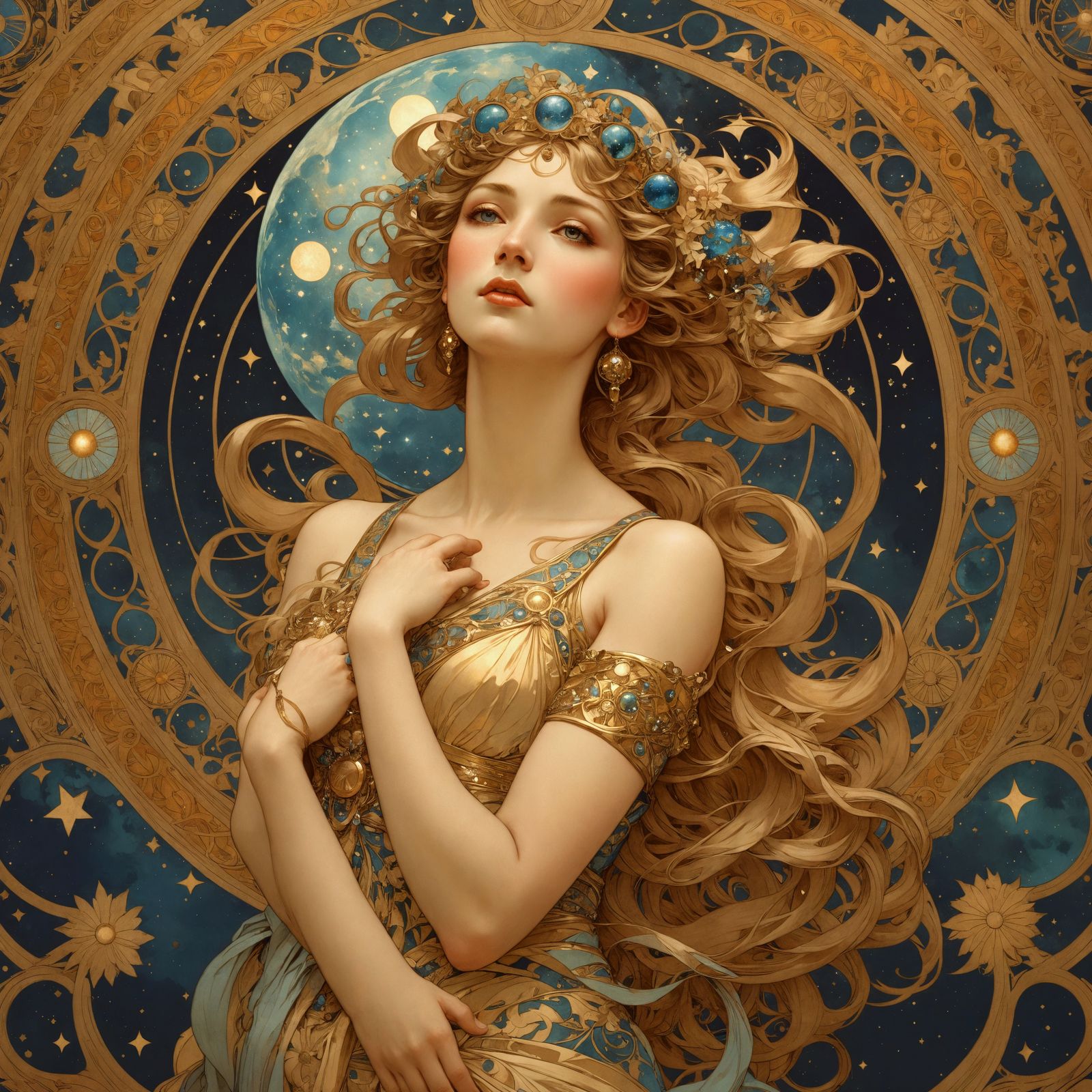 16k resolution, art by Alphonse Mucha, Art Nouveau style, a celestial ...