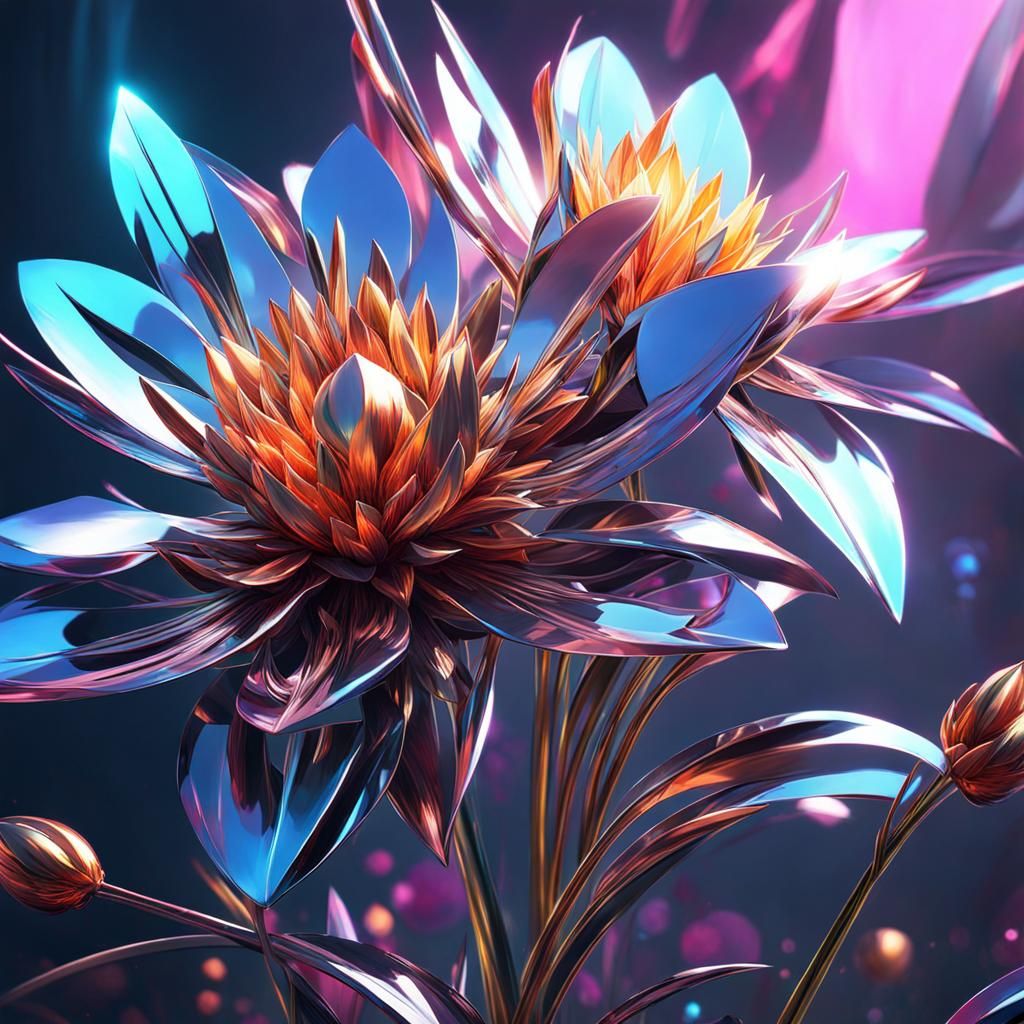Chrome flower - AI Generated Artwork - NightCafe Creator
