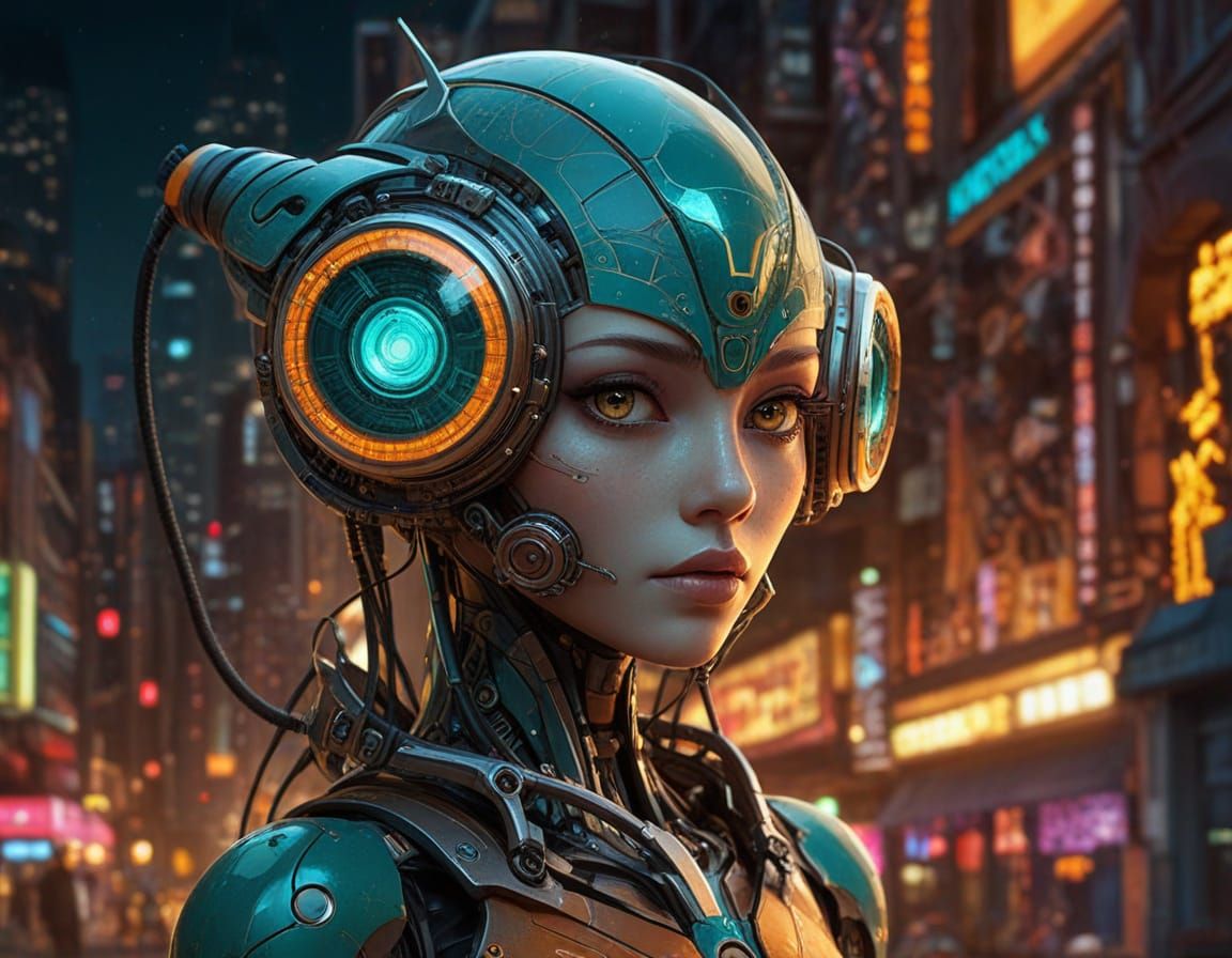 Cybernetic Alien Being in Vibrant Mechanical Harmo... - AI Art