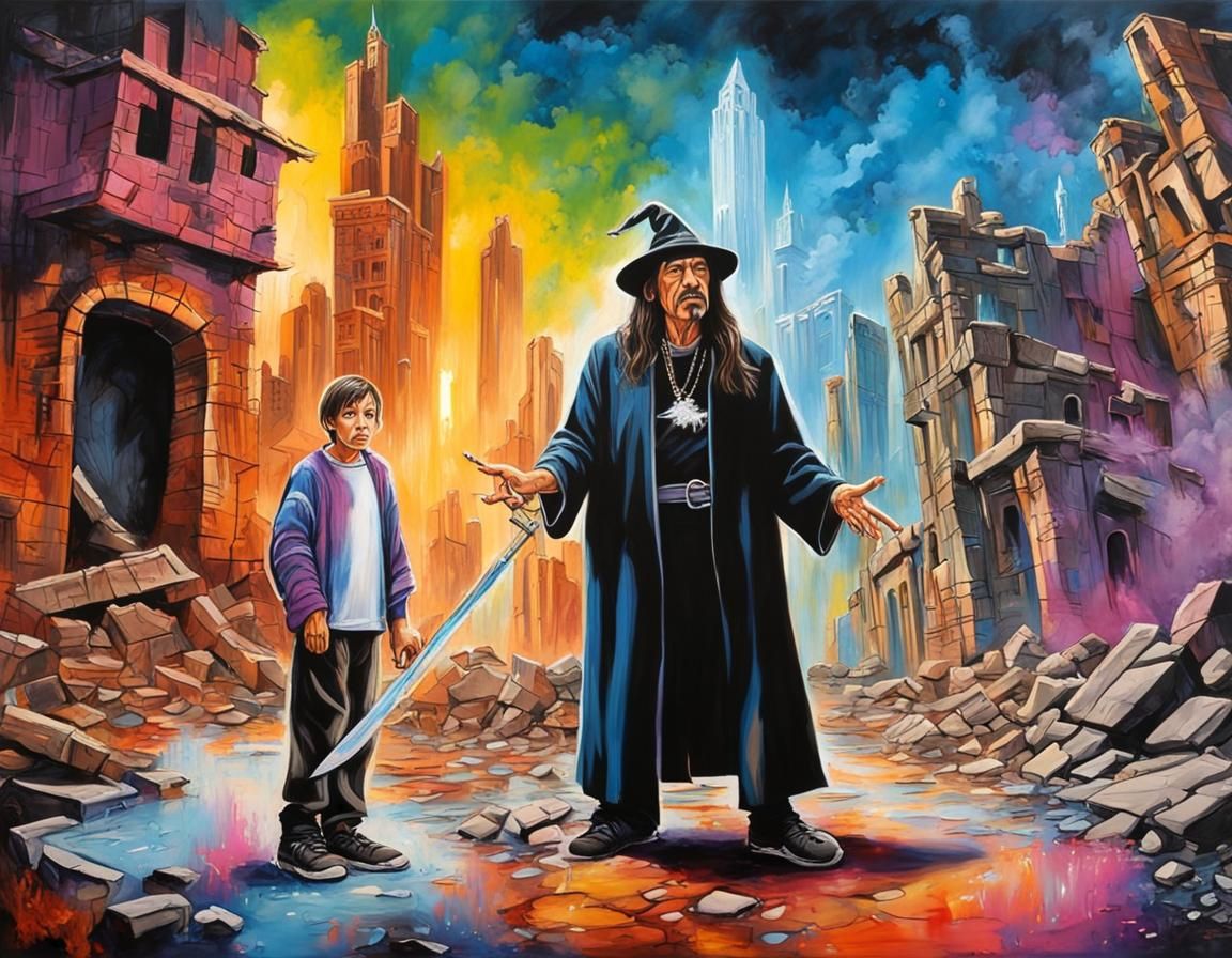 Danny Trejo As a Modern day Wizard Merlin Gielding a young Teen to the ...