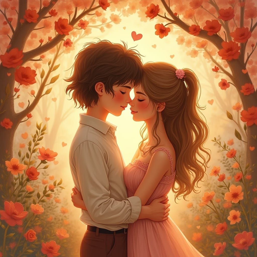 Romantic Rose Gold Embrace - AI Art