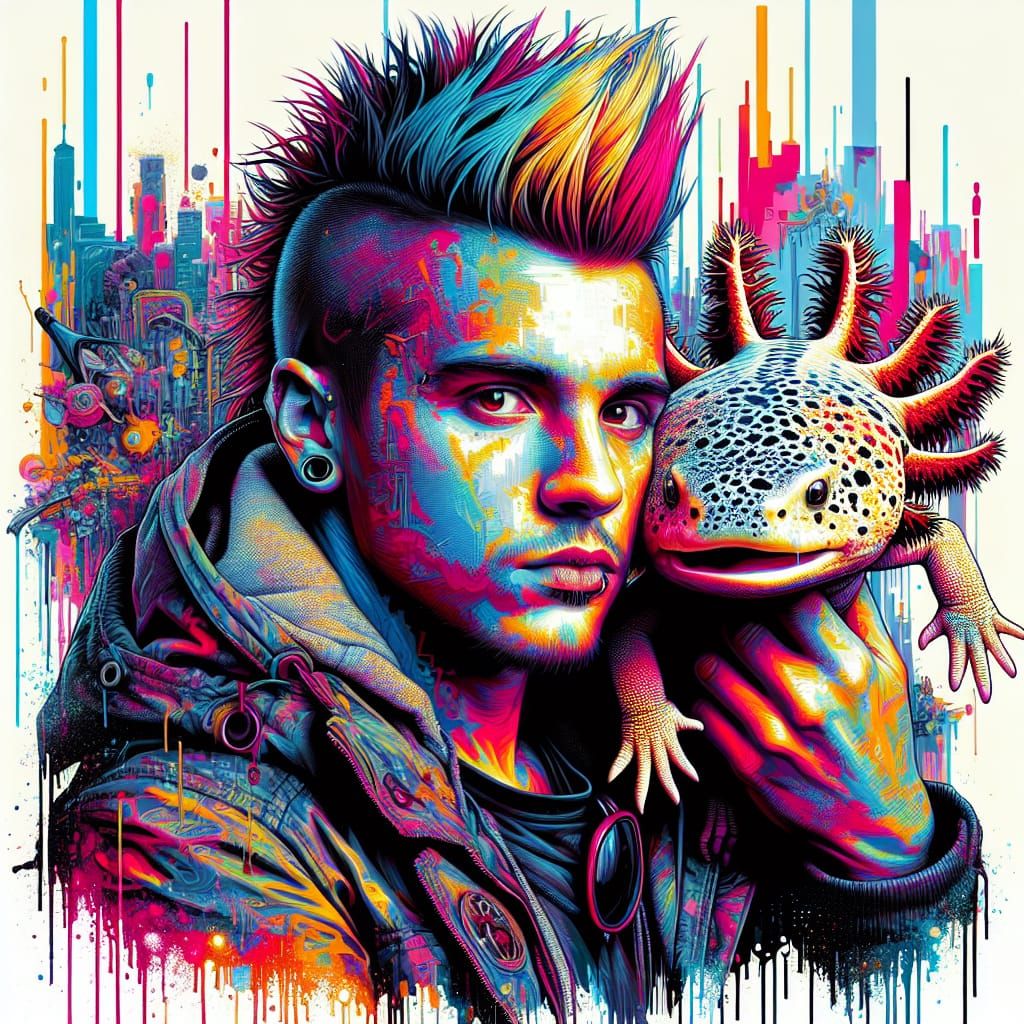 me and my punk Axolotl - AI Generated Artwork - NightCafe Creator