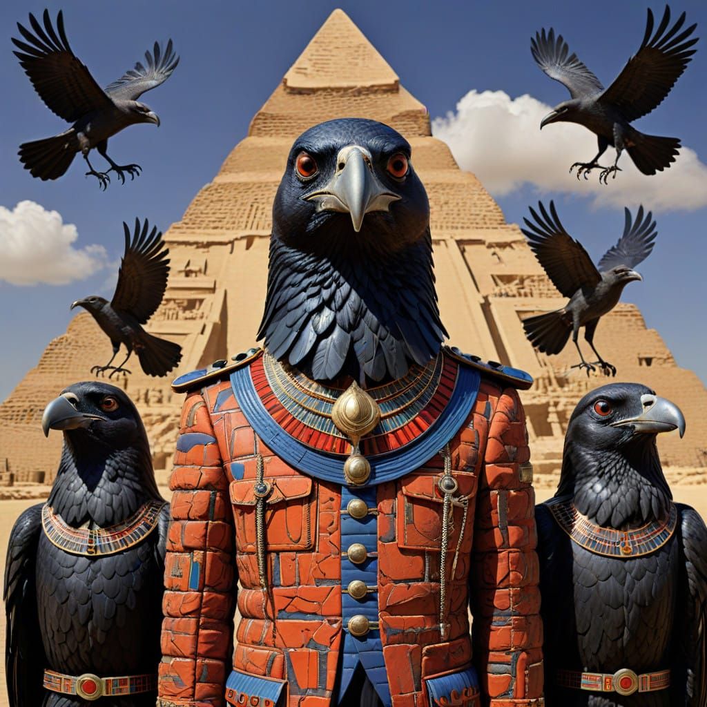 Surrealism palace guard Egyptian Pyramids anthropomorphic Ravens ...