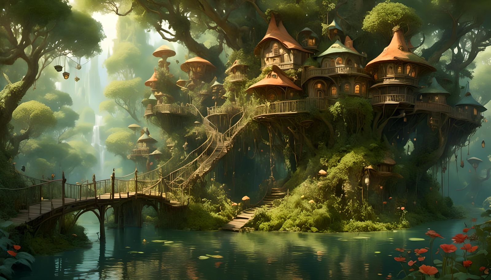Treehouse Village (Enhanced) - AI Generated Artwork - NightCafe Creator