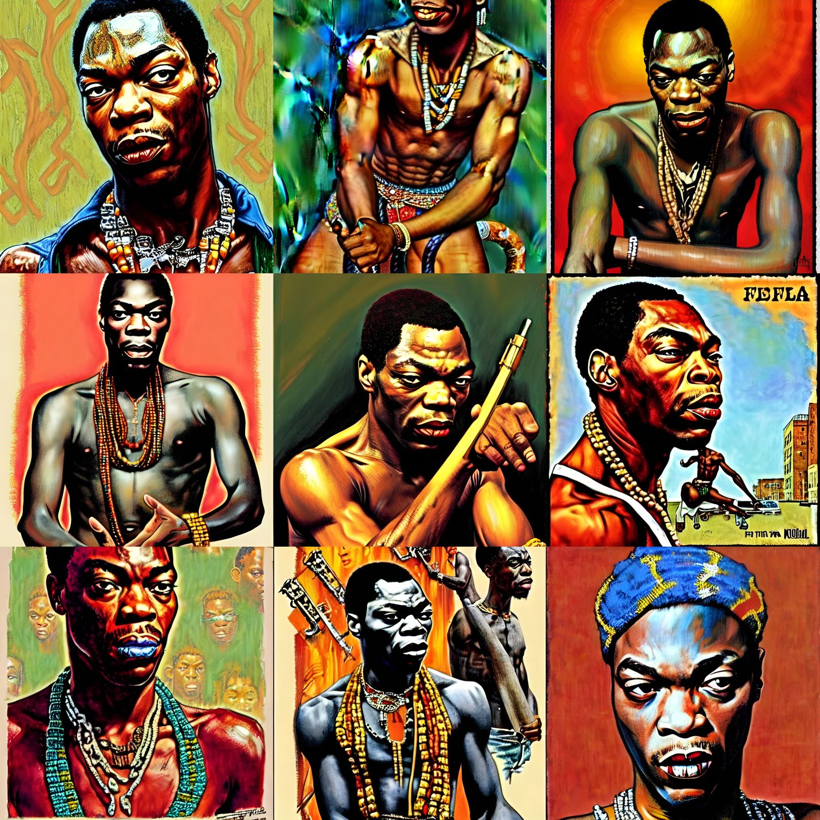 Fela Kuti, in the style of Norman Rockwell - AI Generated Artwork ...