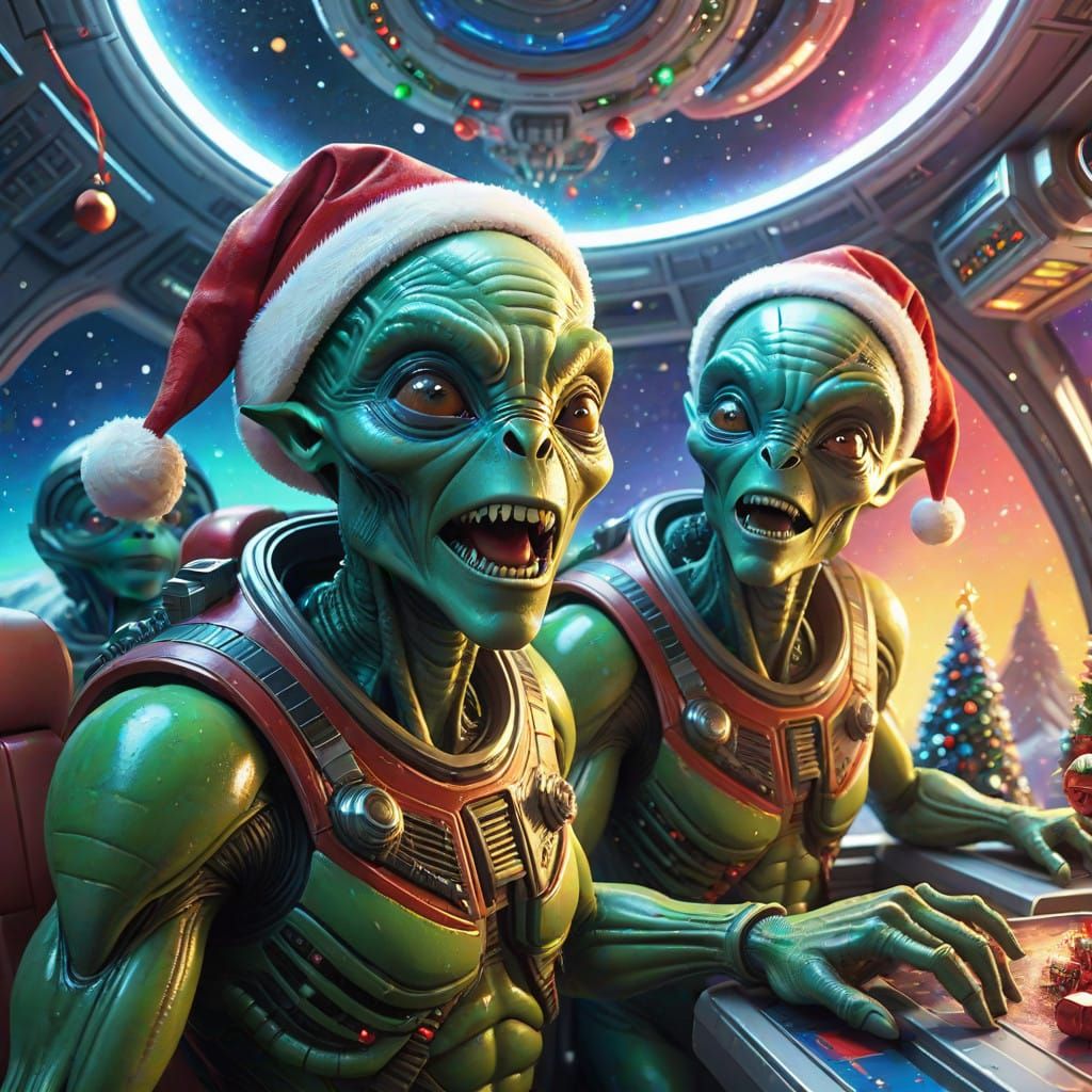 Aliens in Splendid Hyperrealistic Christmas Celebr... - AI Art