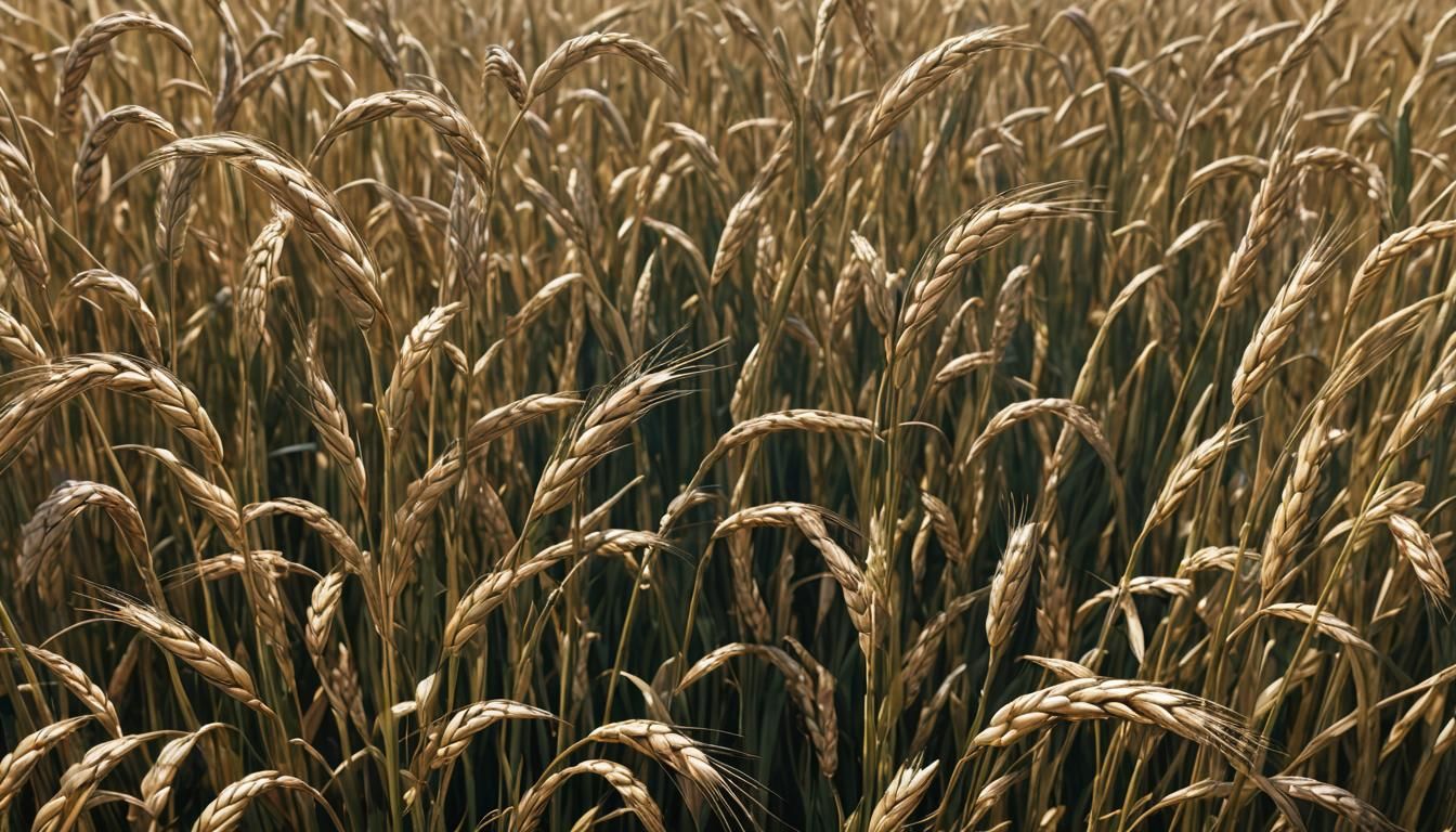 A grain of wheat with the stalk, the head, and the full kernel ...