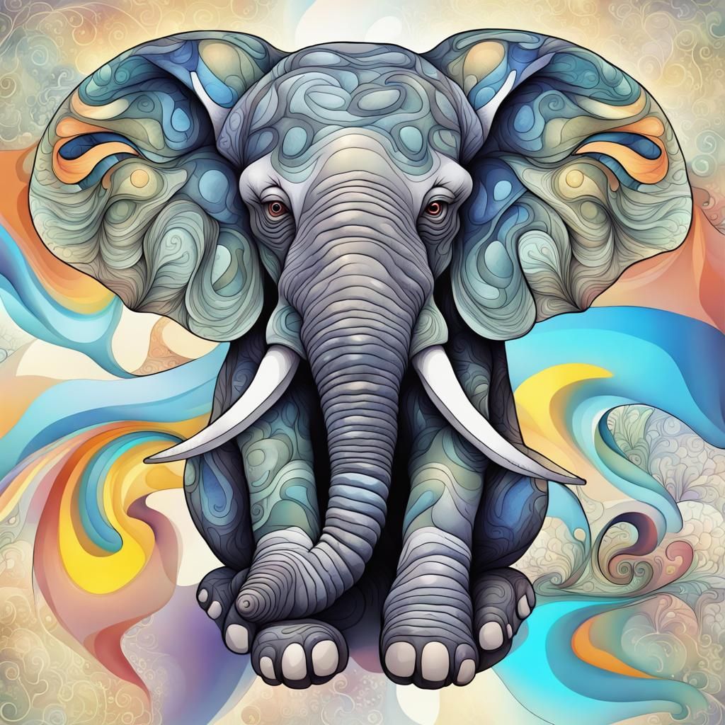 water-color, elephant sitting on it's behind - AI Generated Artwork ...