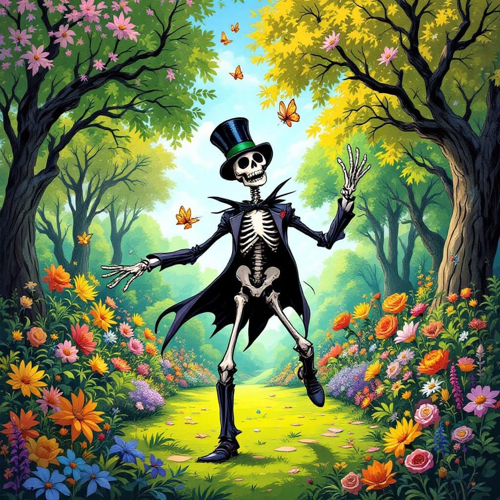 A SKELETON DANCING IN THE PARK - Whimsical Skeleton Celebrat...