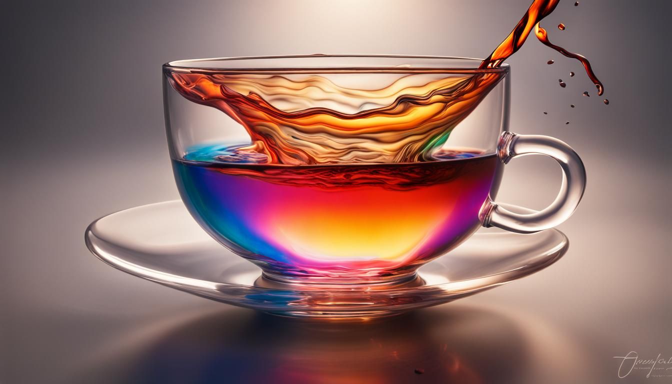 a transparent bowl reveals a cup of coffee in an explosion of colors ...