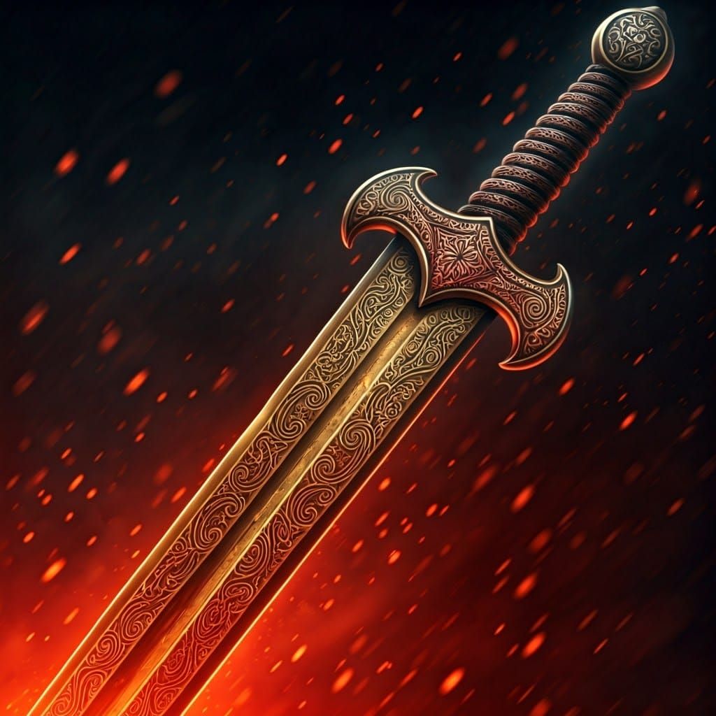 the entire large ancient looking sword made from gold and a wrought ...