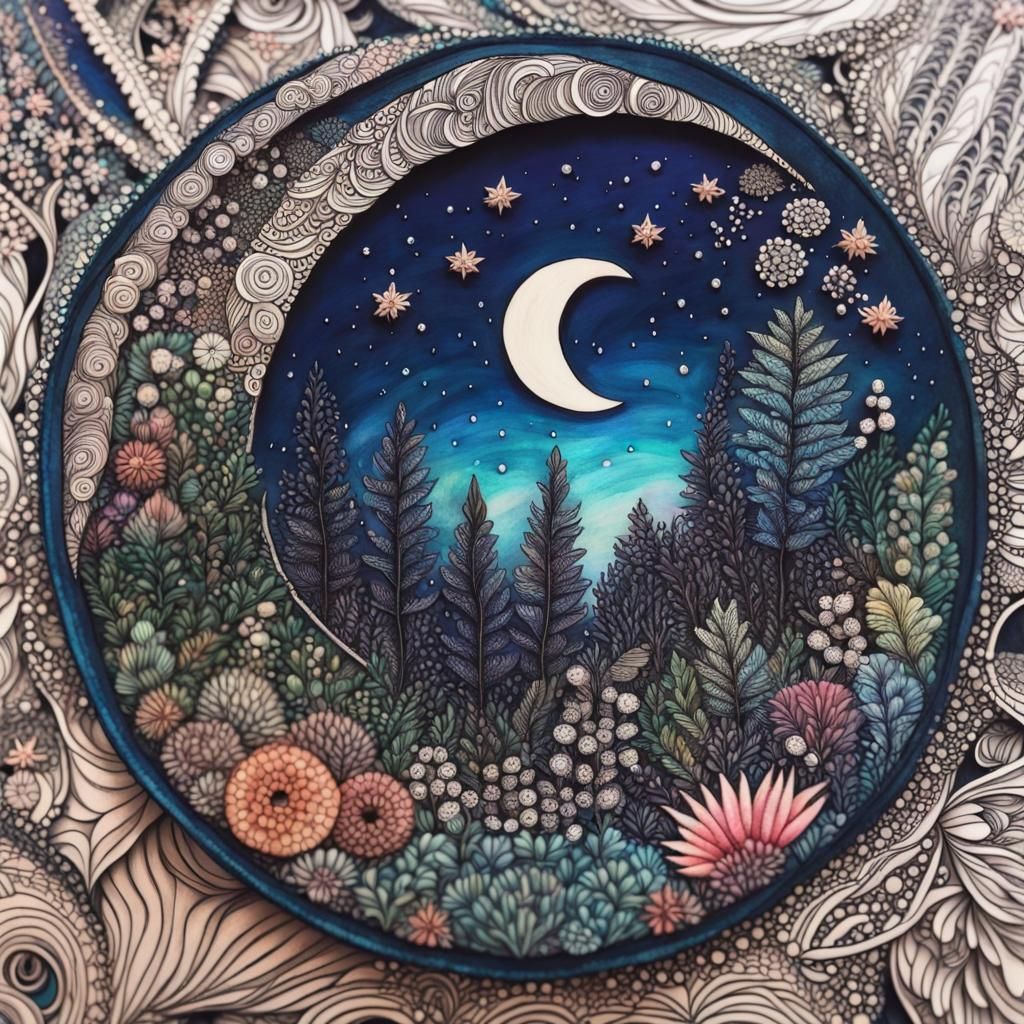 maximalist polychromatic zentangle crescent midnight crystal forest 🌺🌾💫 ...