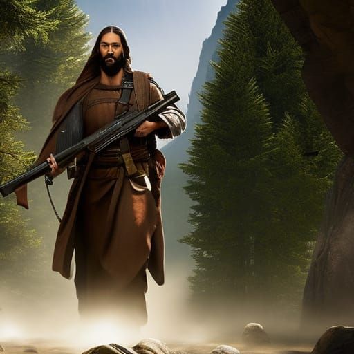 Jesus Christ carrying a rifle - AI Generated Artwork - NightCafe Creator