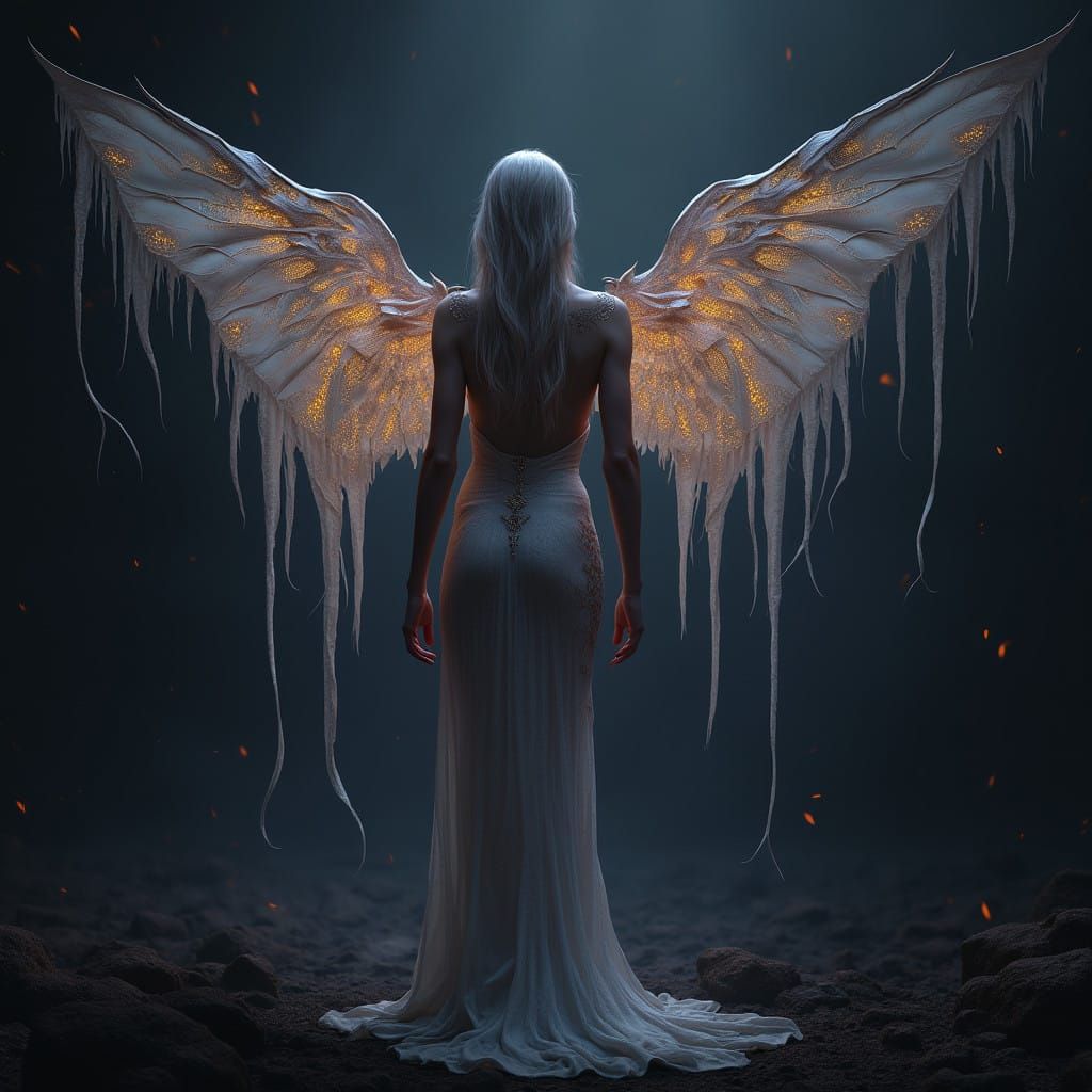 Majestic Angel with Tattered Wings in Dark Fantasy... - AI Art