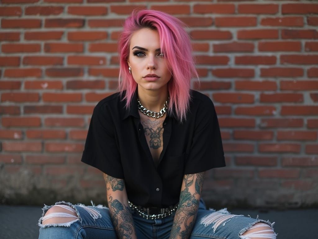 Cyberpunk Female Punk Rocker with Pink Hair - AI Art