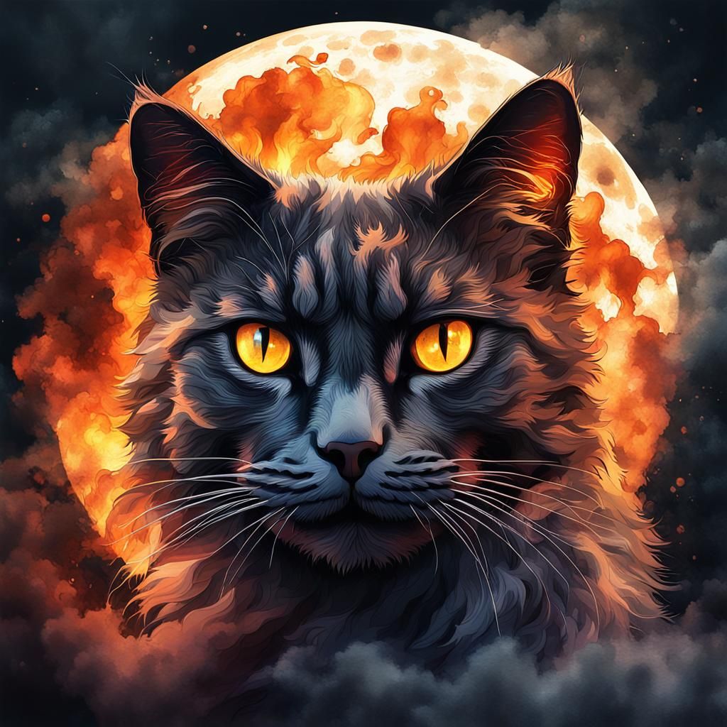 Full Moon Fire Cat - AI Generated Artwork - NightCafe Creator