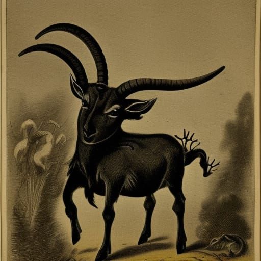 1800s illustration, horned joy, black phillip, goat, horned god - AI ...
