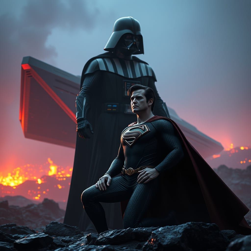 Superman Kneels to Darth Vader Amidst Lava and Imp... - AI Art