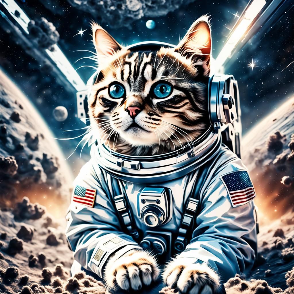 A Grumpy Kitten wearing astronaut outfit, floating in space . - AI Generated Artwork - NightCafe ...