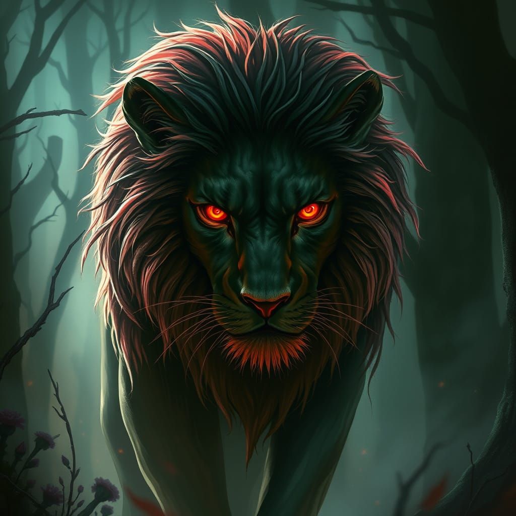 Create a ghost lion - Ethereal Ghost Lion in Mystical Fores...