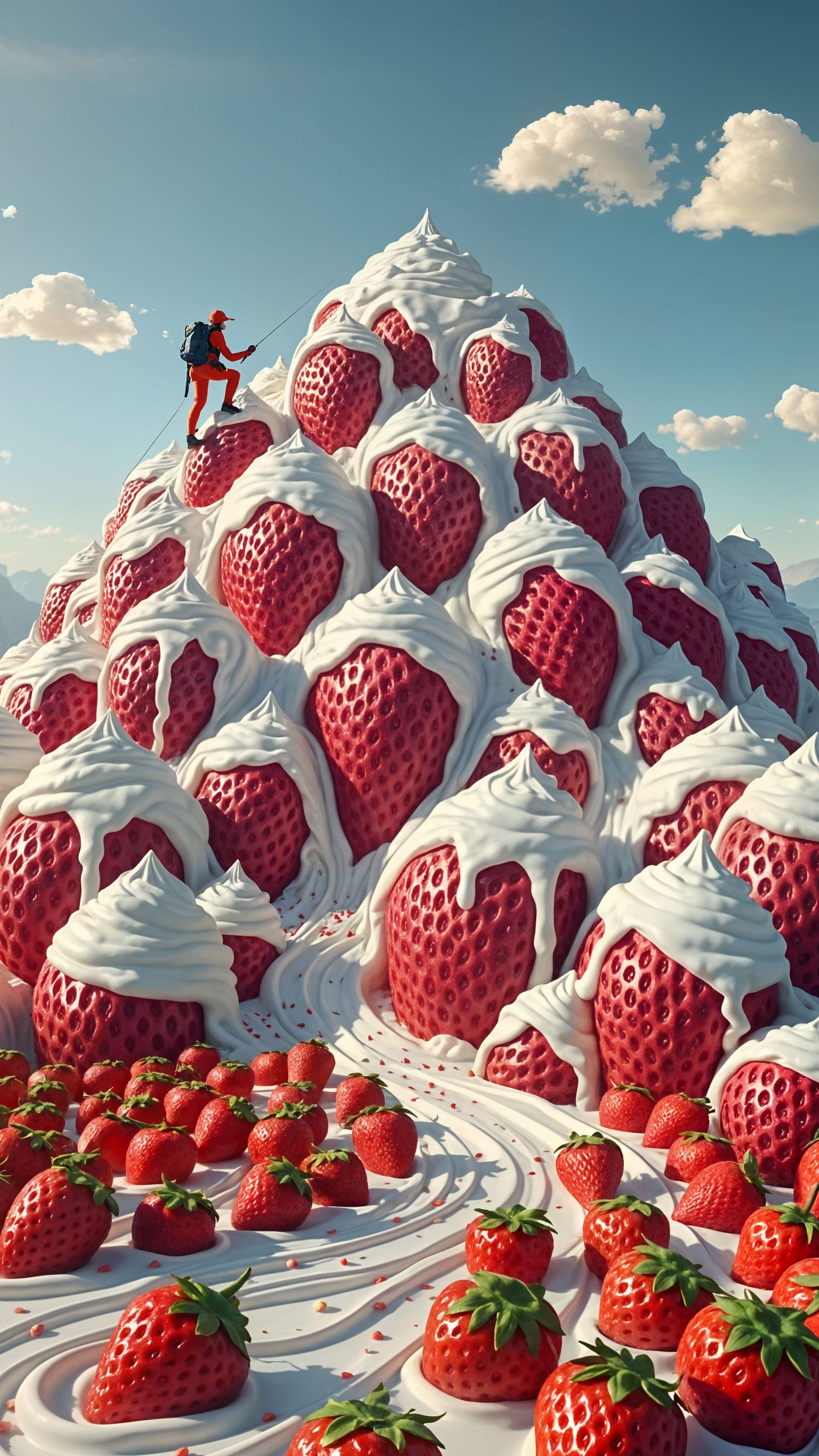 Surreal Strawberry Peaks Rise into the Clear Blue ... - AI Art