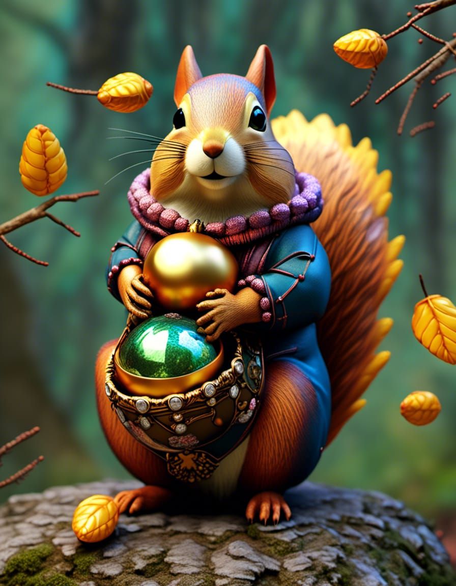 "Pretty Nuts!": Obese Elder Squirrel's giant golden acorns! gem adorned ...