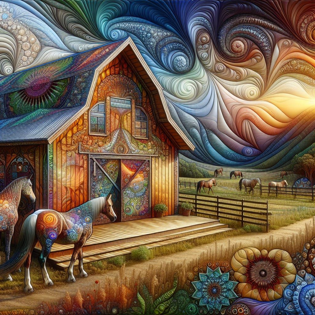 Whimsical Barn with Enchanted Horses in Intricate ... - AI Art
