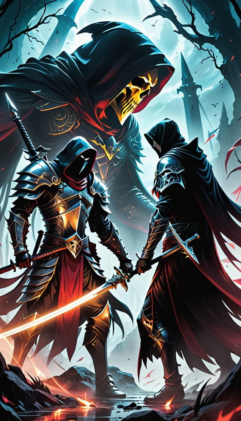 Fighting the Grim Reaper - Warrior Defies Fate in Dark, Epic...