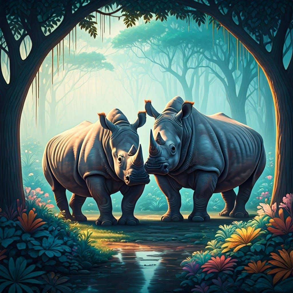 A pair of amazing rhinos - Majestic Rhinos in Enchanting Nat...