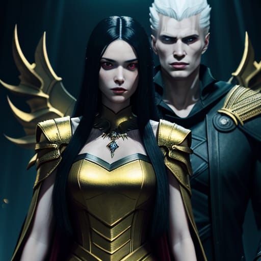 Ethereal Vampire Maiden in Golden Opulence - AI Art