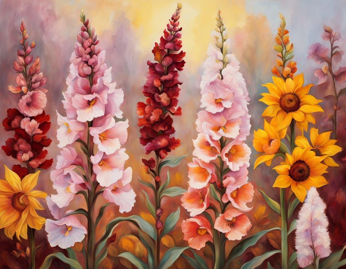 Four Season Flowers - Vibrant Seasons Collage in Triadic Oil...