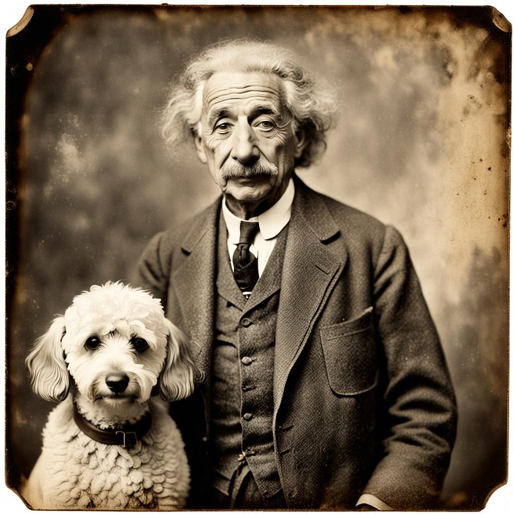 Albert Einstein with his Dog, Chico. - AI Generated Artwork - NightCafe Creator