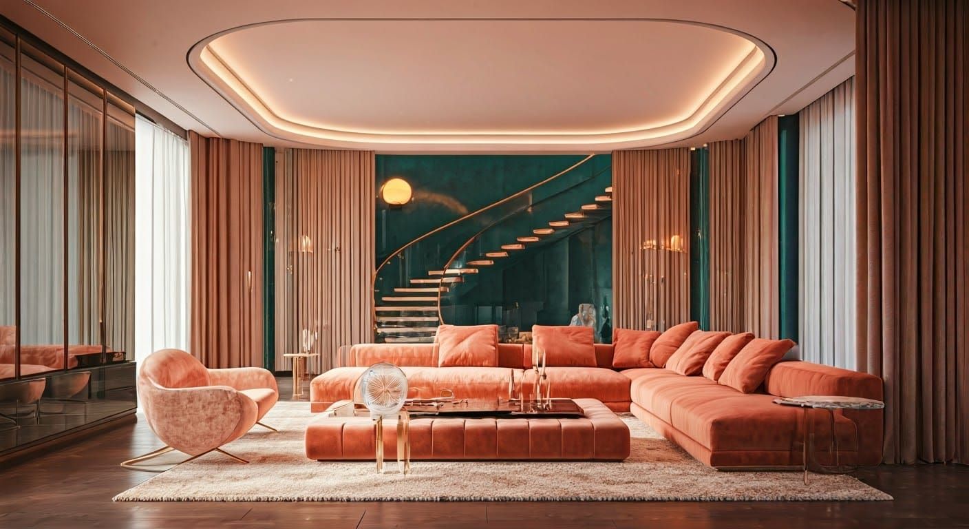 Sleek Space Age Luxury Home Interior in Soft Dayli... - AI Art