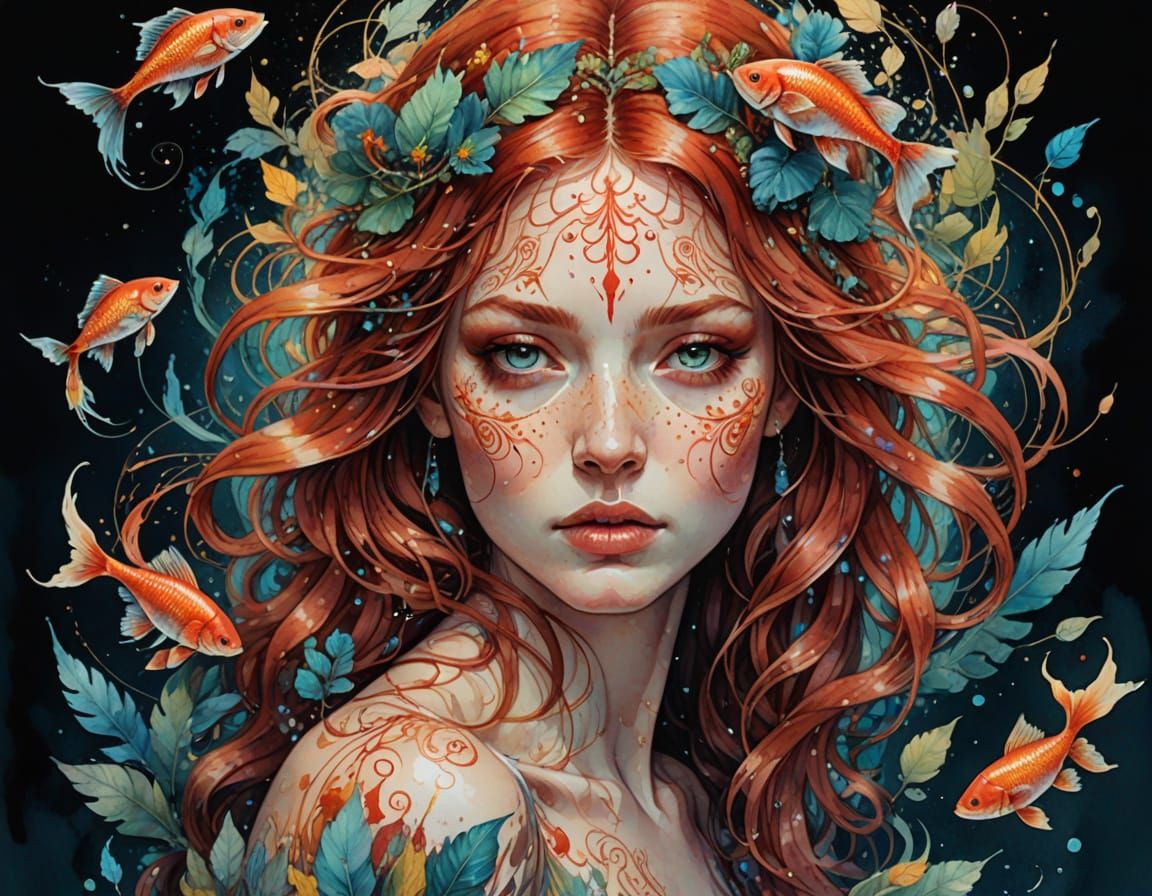 Enchanting Pisces Goddess with Heart-Shaped Fish i... - AI Art