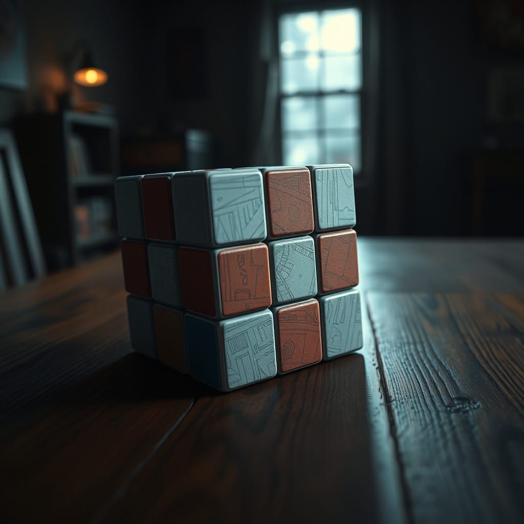 Hyper Realistic Paper Rubik's Cube in Moody Atmosp... - AI Art