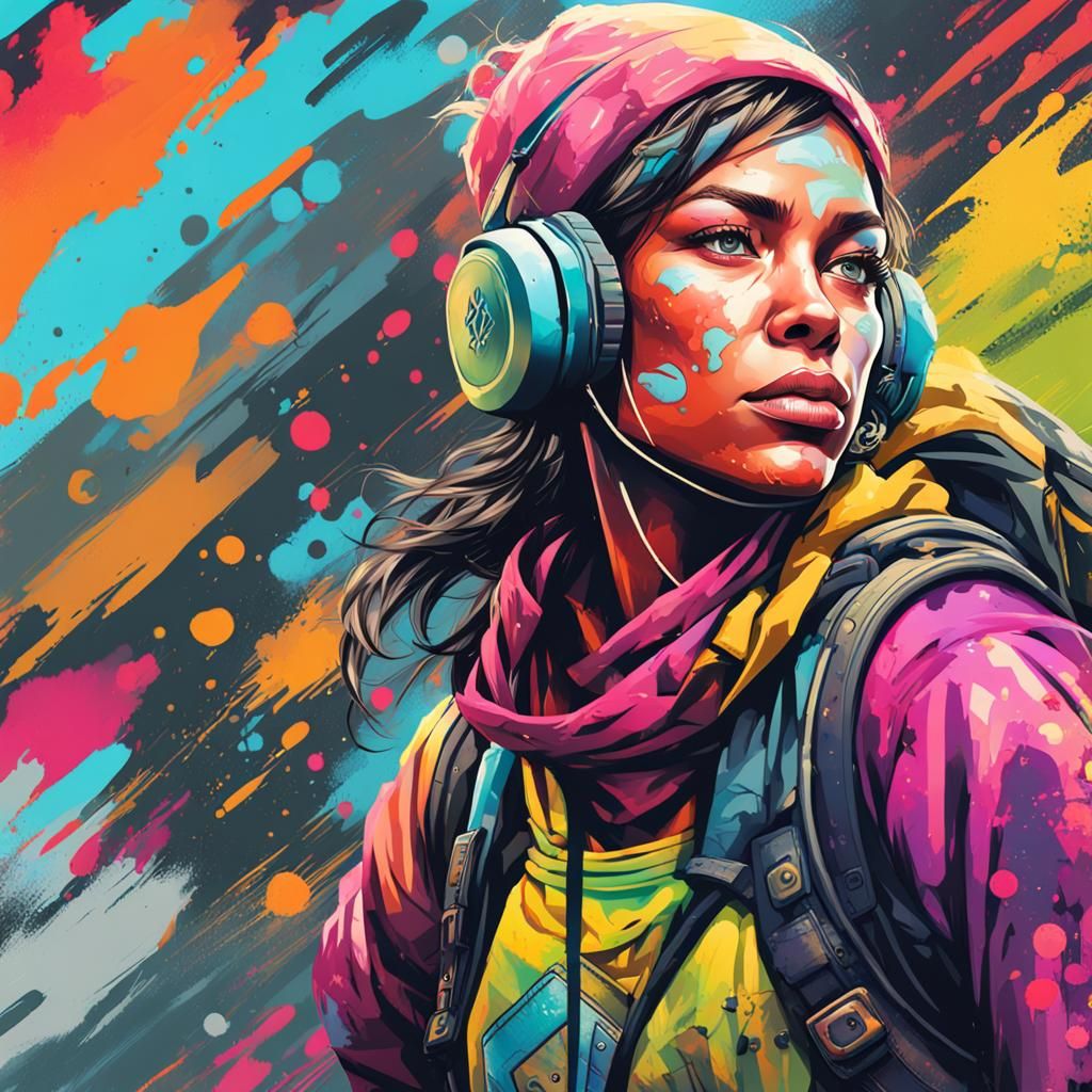 (Dusty Summer colors) (Female adventurer, defined muscles) (repeating ...