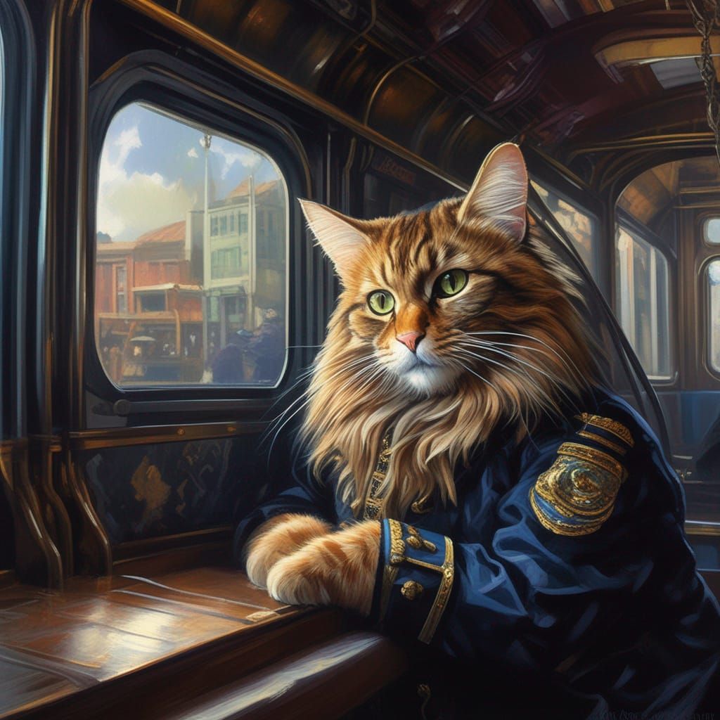 Cat taking the train to work - AI Generated Artwork - NightCafe Creator