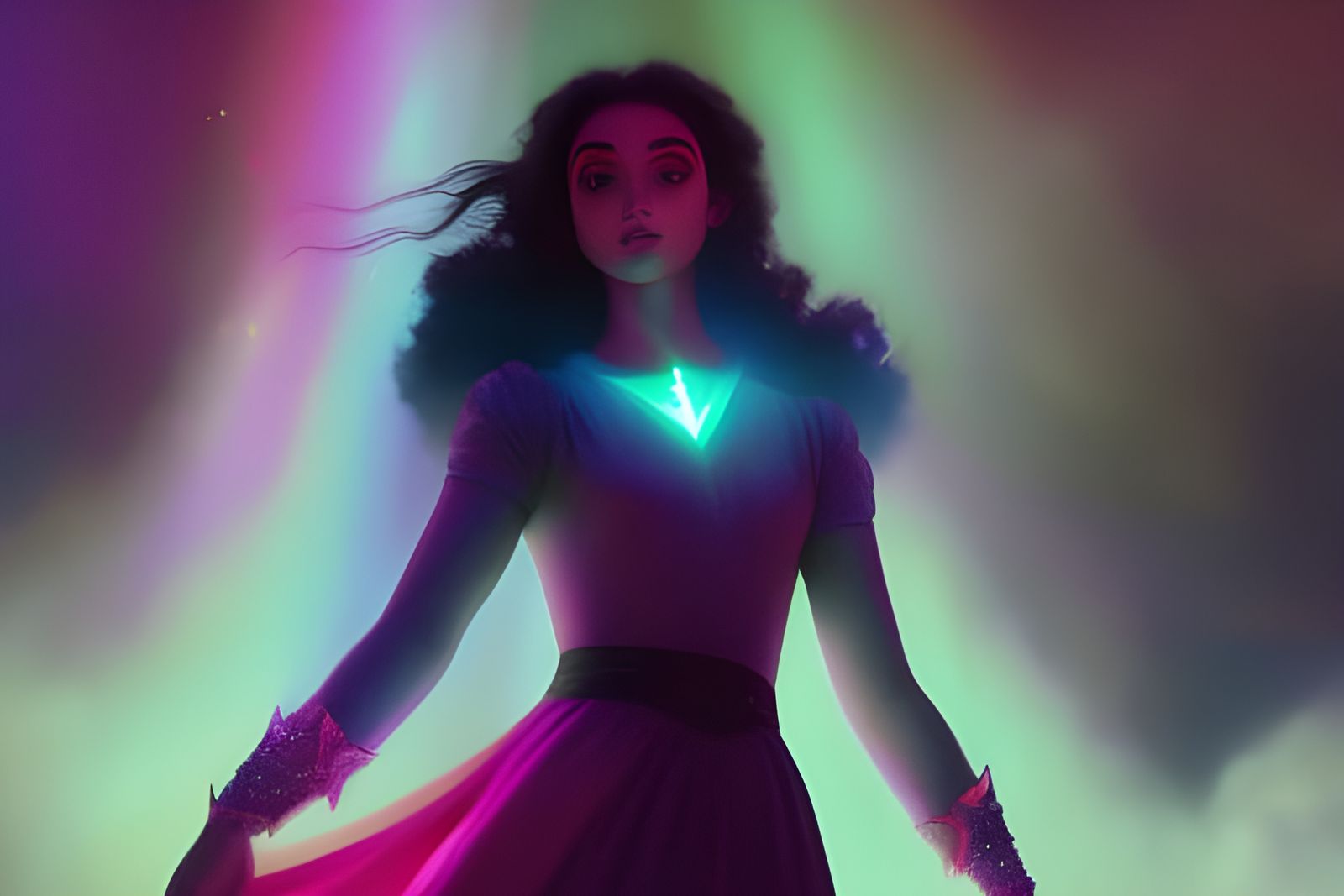 Looking through glow aura around witch, mythical, beautiful, magical ...