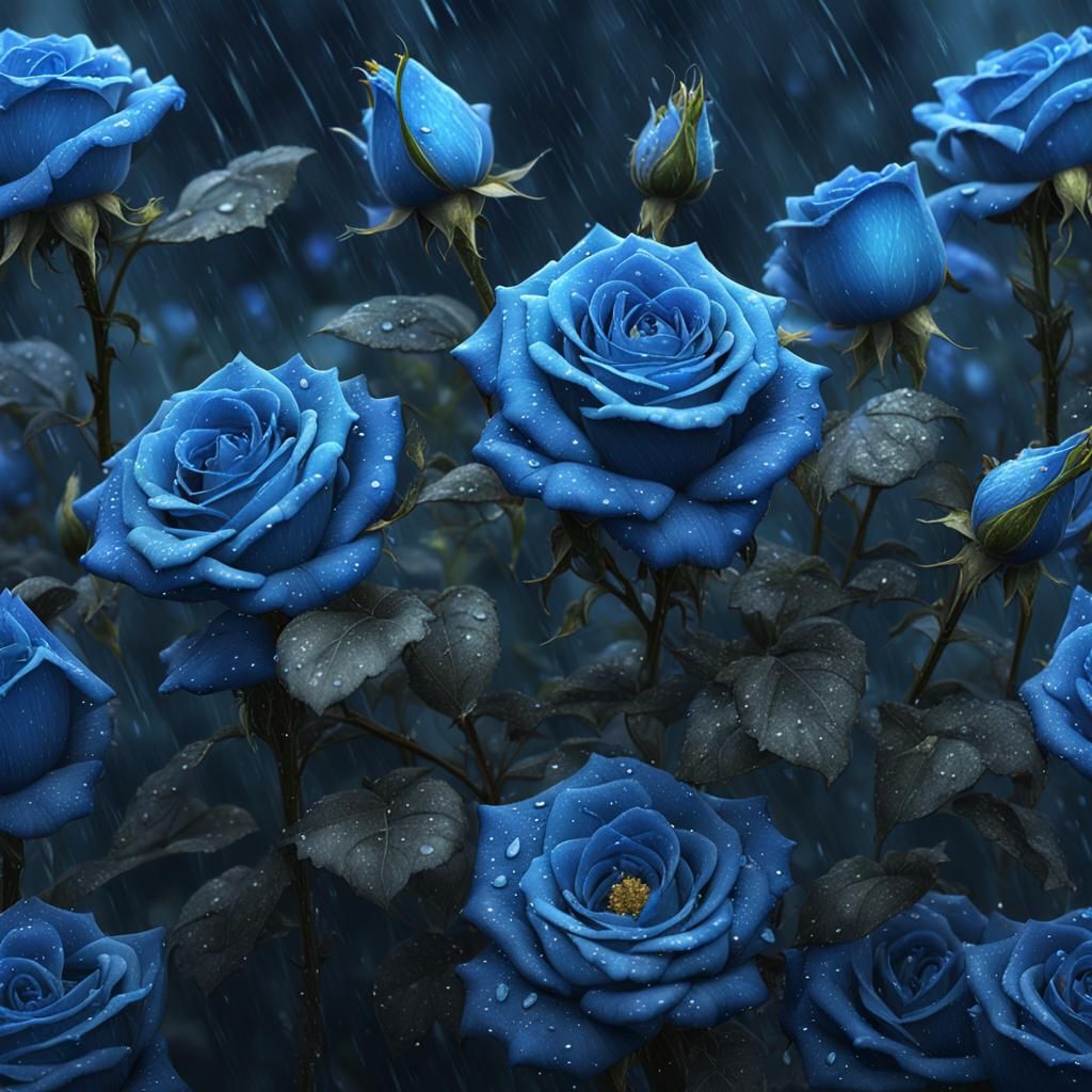soft rain on blue roses - AI Generated Artwork - NightCafe Creator