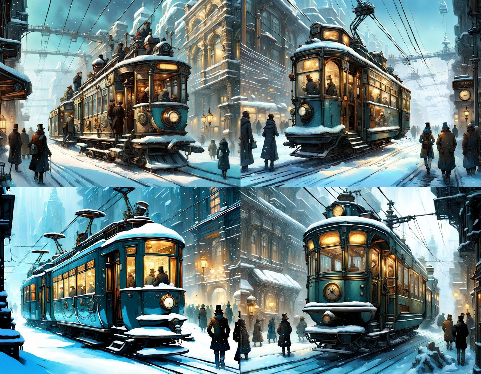 crowded Futuristic Victorian steampunk sky university in the winter ...