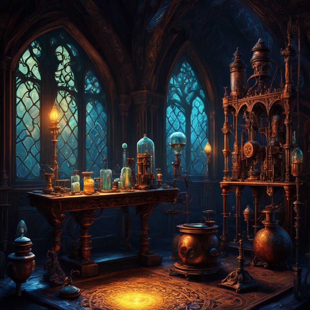 Ethereal Vampire Alchemist in a Golden Glow - AI Art