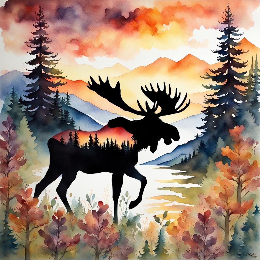 Moose at Sunset - AI Generated Artwork - NightCafe Creator