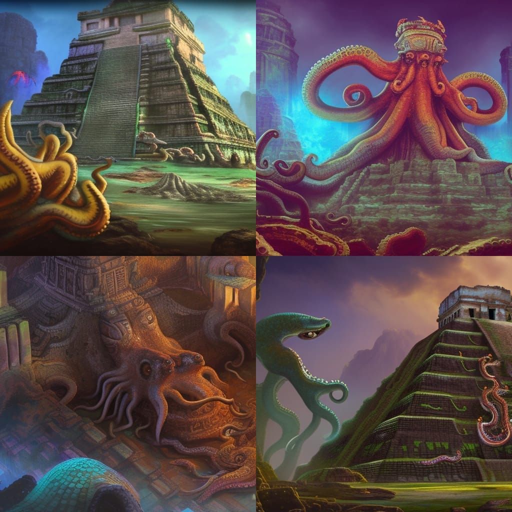 Giant Octopuses Attacking Mayan Temple - AI Generated Artwork ...