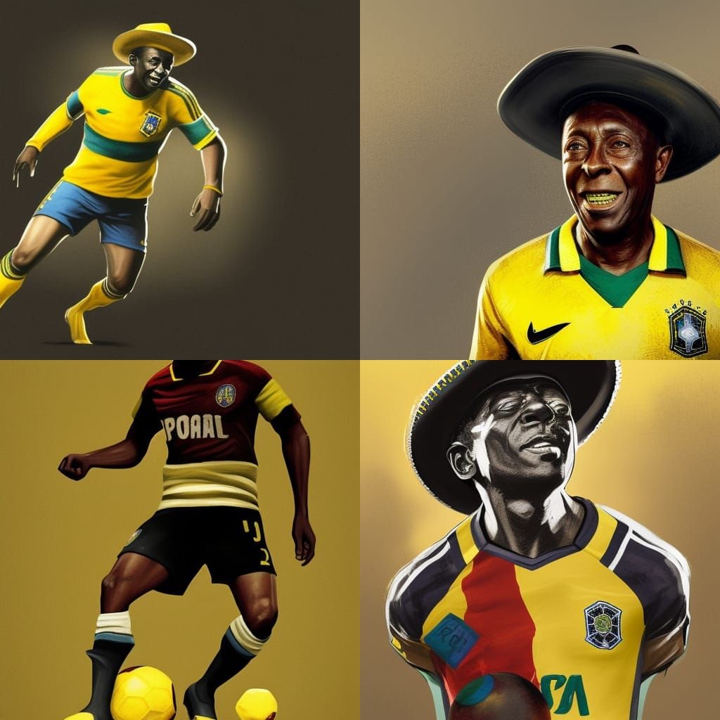 Pelé con sombrero de charro negro y playera amarilla de Brasil con una ...