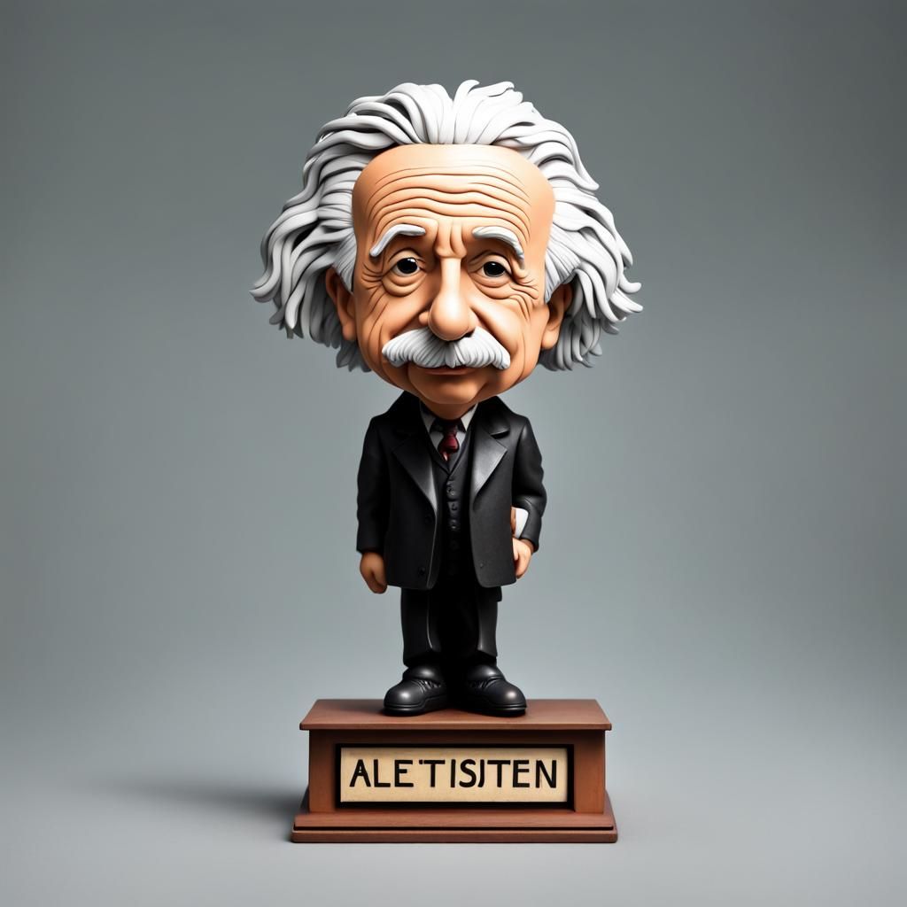 Albert Einstein as bobblehead halfing atoms - AI Generated Artwork - NightCafe Creator