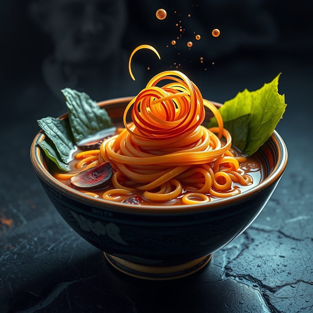 Spiral Garnish in a Bowl of Ramen Fantasy Art - AI Art