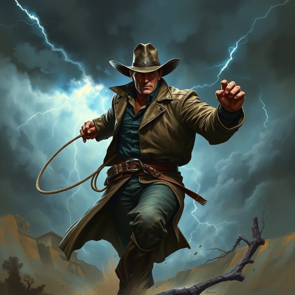 Gritty Cowboy Hero Charges into the Stormy Night - AI Art
