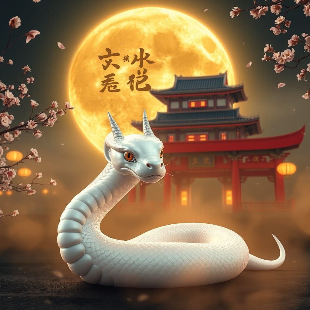 ""A beautiful and divine pearl-white Chinese serpent, its smooth ...